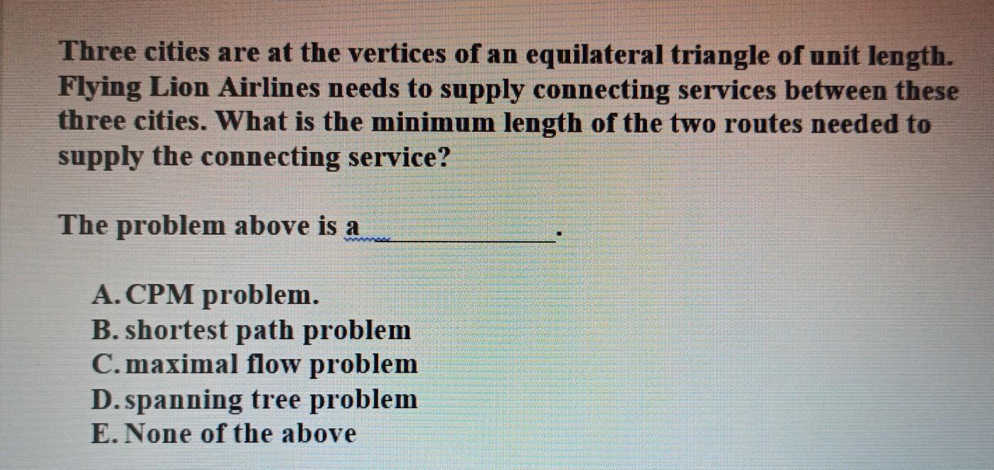 Solved Three cities are at the vertices of an equilateral | Chegg.com