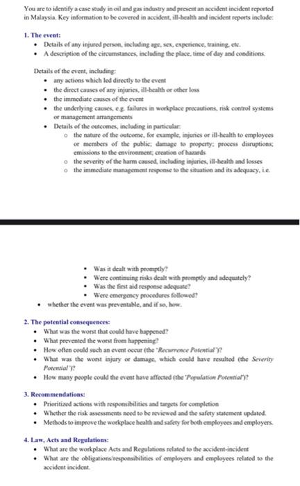 You are to identify a case study in oil and gas | Chegg.com