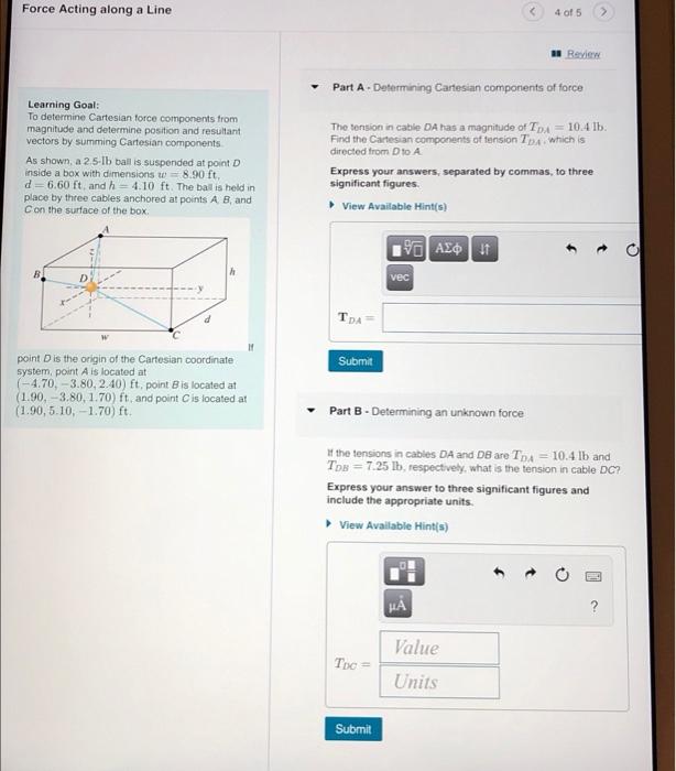 Solved Force Acting along a Line 4 of 5 2 Review Part A - | Chegg.com