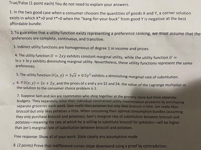 Solved True/False (1 point each) You do not need to explain | Chegg.com