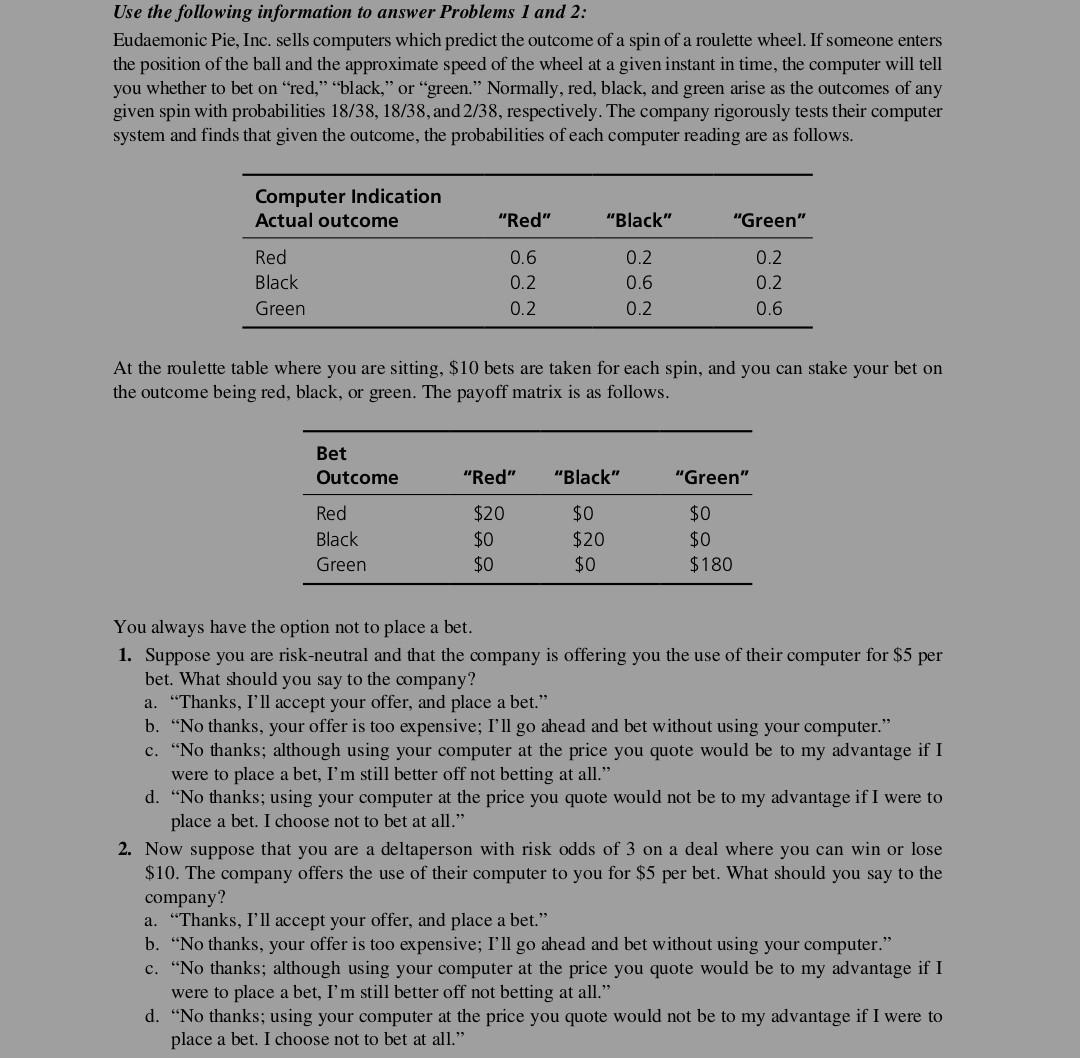 Solved Use the following information to answer Problems 1 | Chegg.com