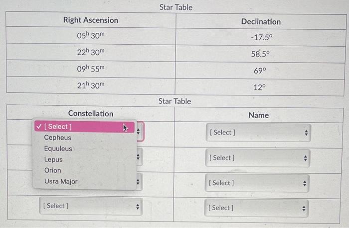 Star Table \begin{tabular}{|c|c|} \hline Right | Chegg.com