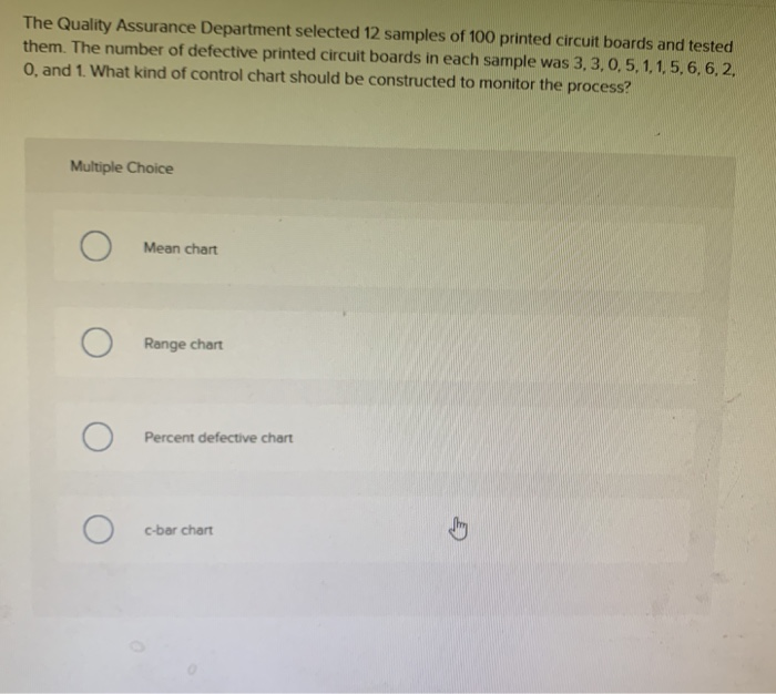 Solved The Quality Assurance Department selected 12 samples | Chegg.com