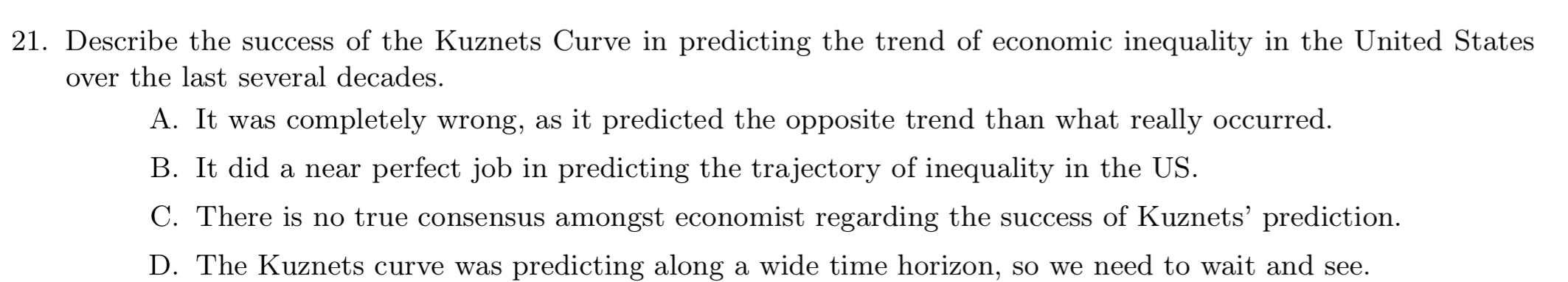 Solved Describe the success of the Kuznets Curve in | Chegg.com