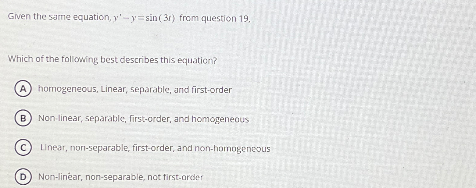 Solved Given the same equation, y'-y=sin(3t) ﻿from question | Chegg.com