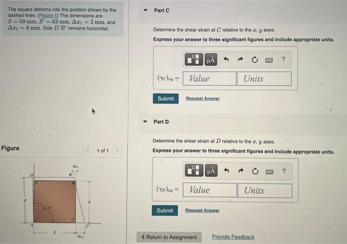 Solved The square deforms into the position shown by the | Chegg.com