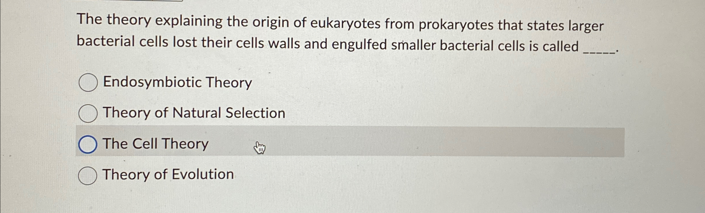Solved The theory explaining the origin of eukaryotes from | Chegg.com