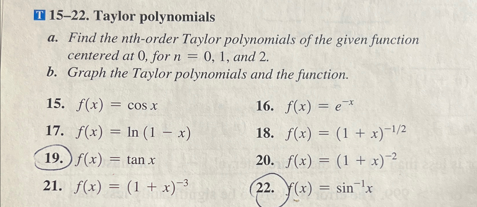 Solved 15-22. ﻿Taylor polynomialsa. ﻿Find the nth-order | Chegg.com