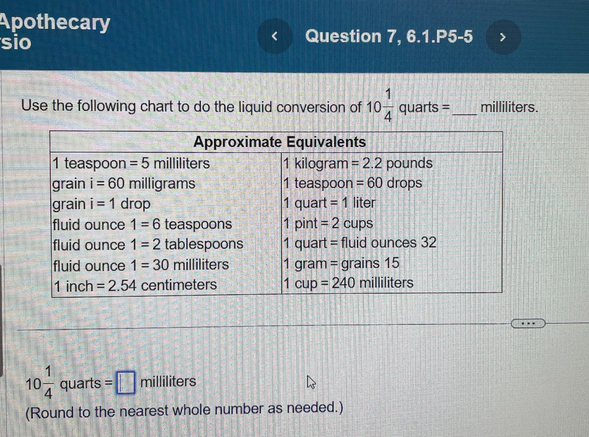 Solved Use the following chart to do the liquid conversion | Chegg.com