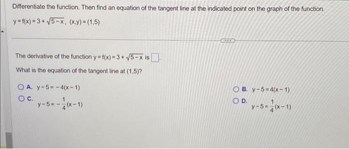 Solved Differentiate the function. Then find an equation of | Chegg.com