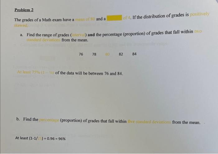 Solved The grades of a Math exam have a meuin of 80 and a a. | Chegg.com