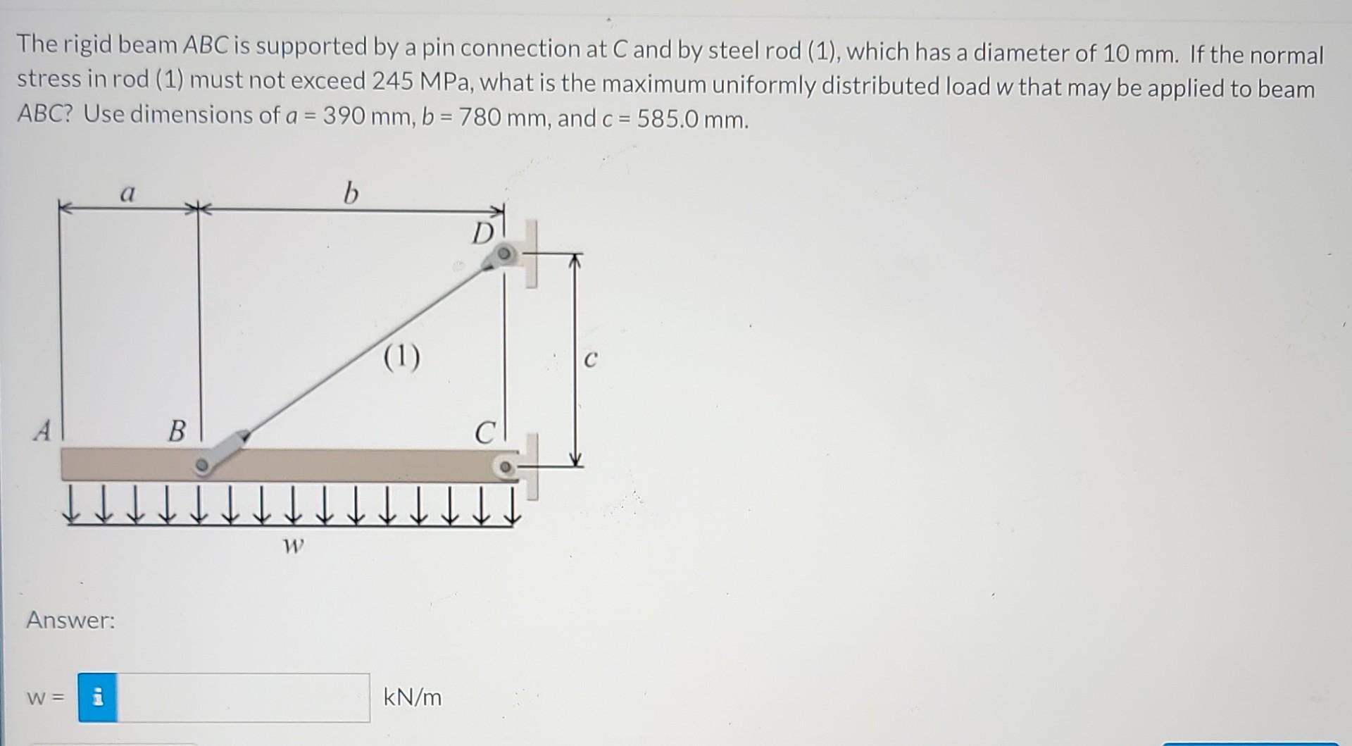 Solved The rigid beam ABC is supported by a pin connection | Chegg.com