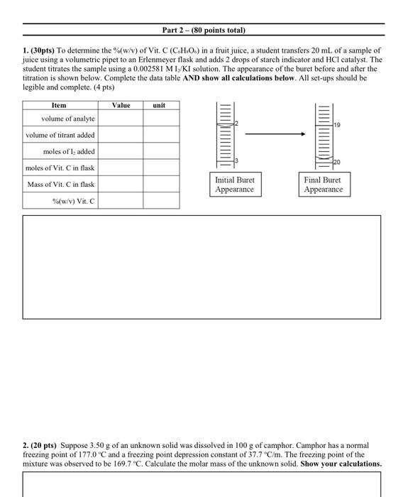 1. (30pts) To determine the %(w/v) of Vit. C(C6H2O6) | Chegg.com