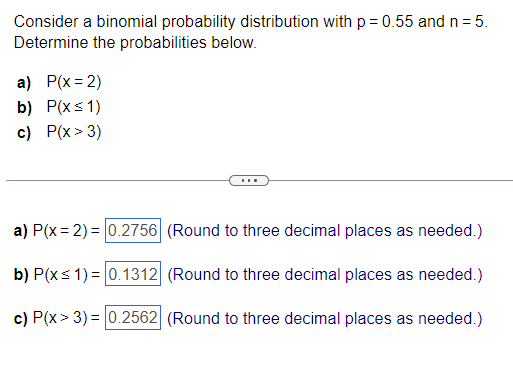 Solved a) P(x=2)=(Round to three decimal places as | Chegg.com