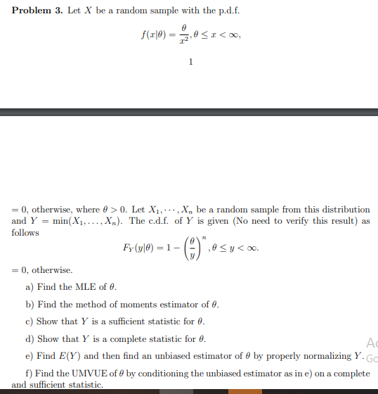 Solved Problem 3. ﻿Let x be ﻿a random sample with the | Chegg.com