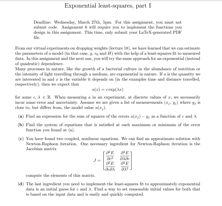 Solved Exponential least-squares, part IDeadline: Wednesday, | Chegg.com