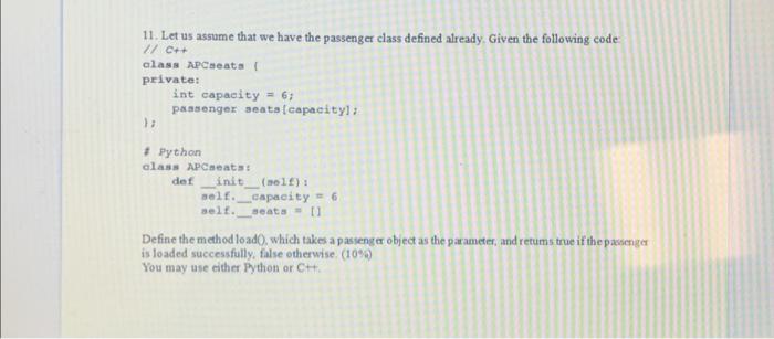 Solved 11. Let us assume that we have the passenger class | Chegg.com