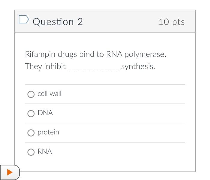 Solved Rifampin drugs bind to RNA polymerase. They inhibit | Chegg.com