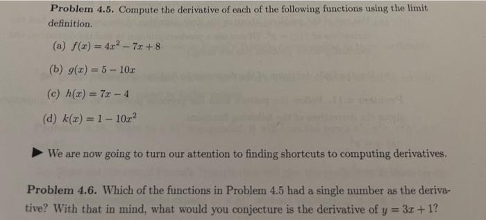 Solved Problem 4.5. Compute the derivative of each of the | Chegg.com