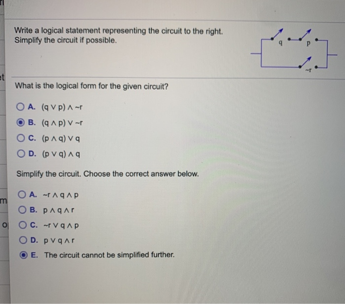 Solved Write a logical statement representing the circuit to | Chegg.com