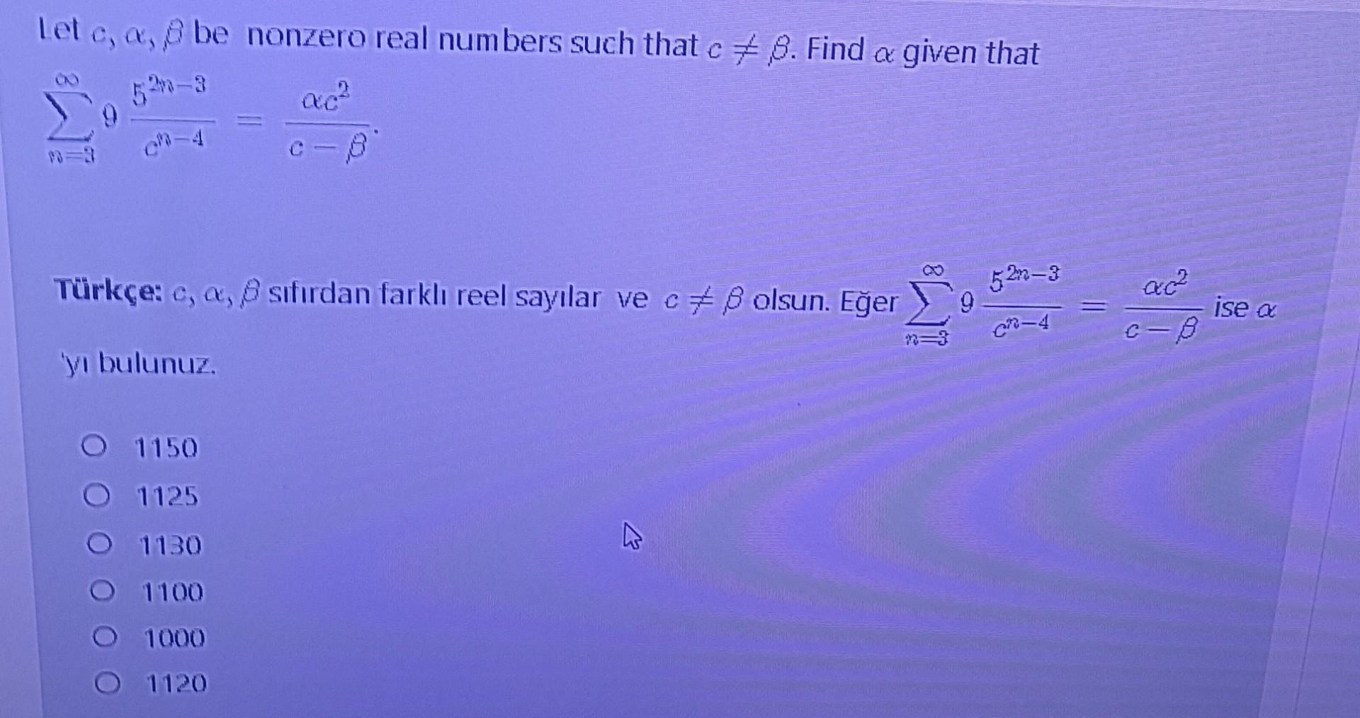 Solved Let c,α,β be nonzero real numbers such that c =β. | Chegg.com