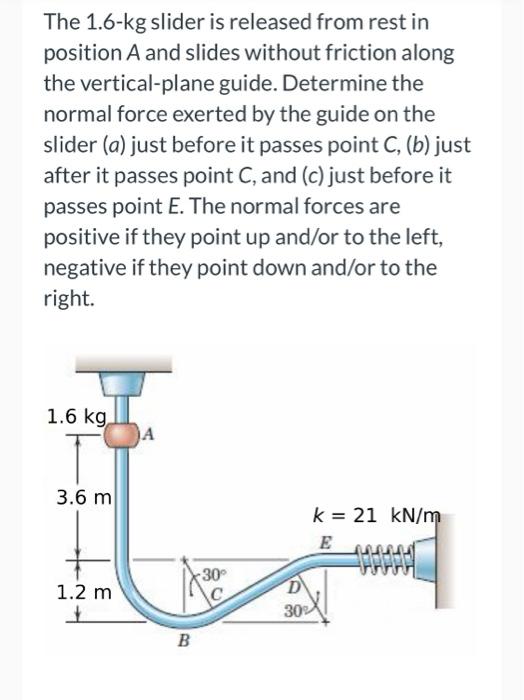 Solved The 1.6-kg slider is released from rest in position A | Chegg.com