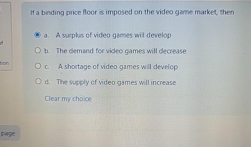 Solved If a binding price floor is imposed on the video game | Chegg.com