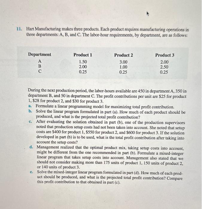 Solved 11. Hart Manufacturing makes three products. Each | Chegg.com