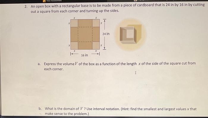 Solved An open box with a rectangular base is to be made | Chegg.com