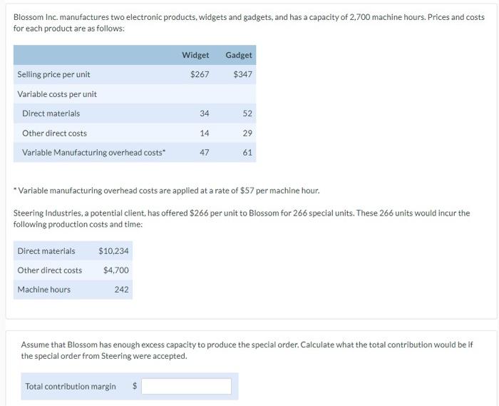 Solved Blossom Inc. manufactures two electronic products, | Chegg.com