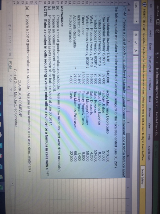 Solved AutoSave ExcelTemplateAssignment Cho1 (1) - Protected | Chegg.com