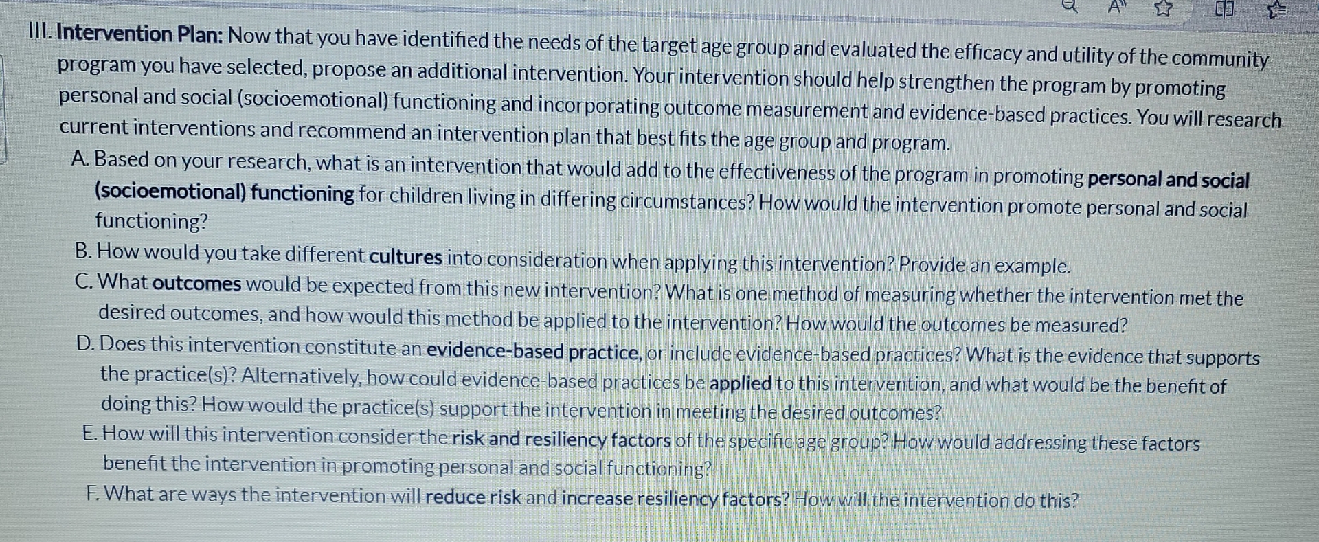 Solved III. Intervention Plan: Now that you have identified | Chegg.com