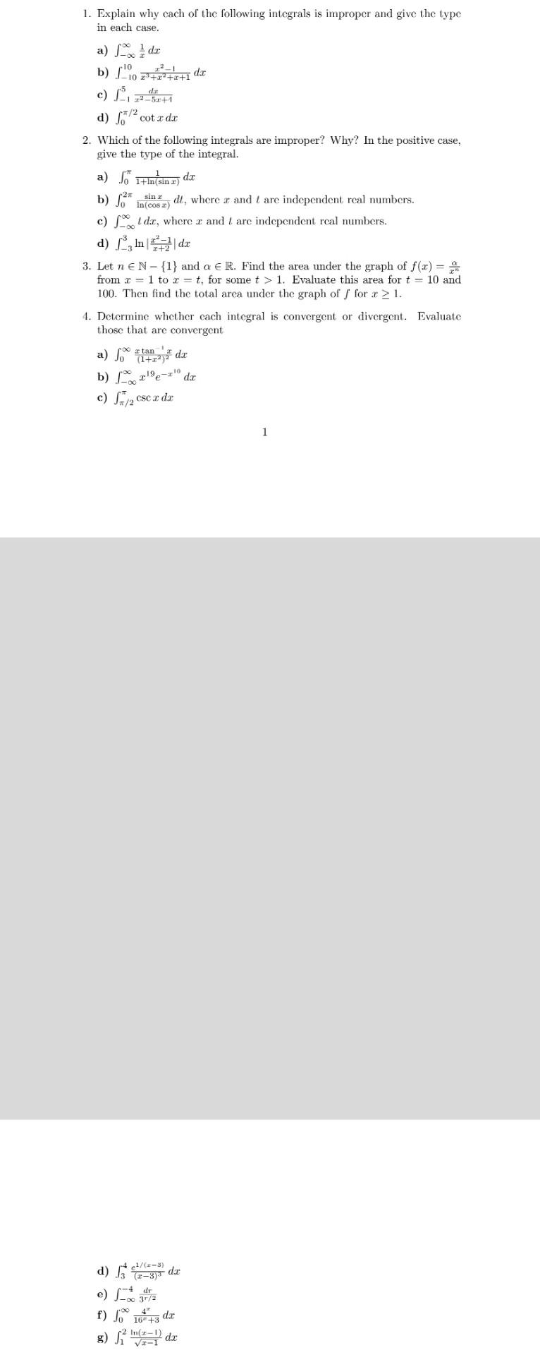 Solved 1. Explain why each of the following integrals is | Chegg.com