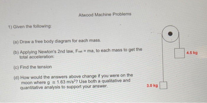 Solved Atwood Machine Problems 1) Given the following: (a) | Chegg.com