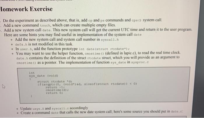CSE 4600 Homework 4 Xv6 Adding Commands and System | Chegg.com