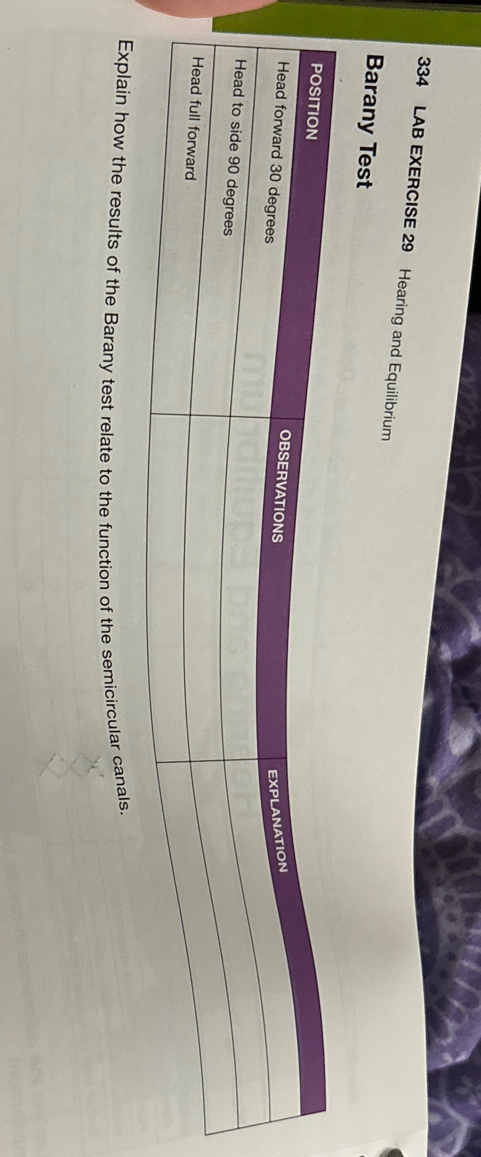 Solved 334LAB EXERCISE 29 ﻿Hearing and EquilibriumBarany | Chegg.com