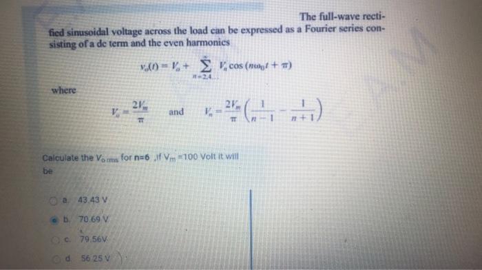 Solved The full-wave recti- fied sinusoidal voltage across | Chegg.com