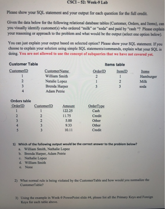 In Sql Answer with the sql statements that you think | Chegg.com
