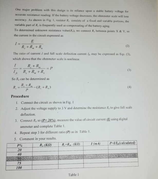 Experiment # 3 Design of multiple-range Ohmmeter | Chegg.com