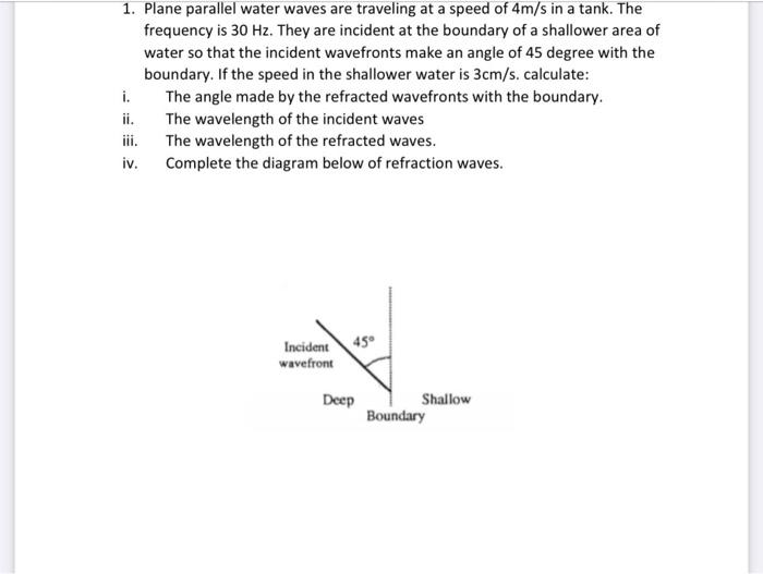 Solved 1. Plane parallel water waves are traveling at a | Chegg.com