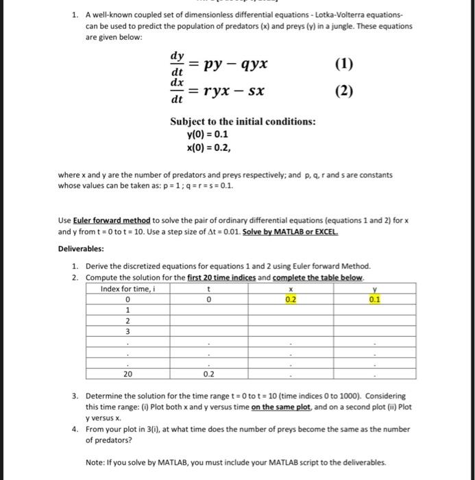 Solved 1. A well-known coupled set of dimensionless | Chegg.com