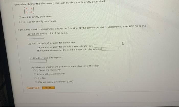 Solved Determine whether the two person, zero-sum matrix | Chegg.com