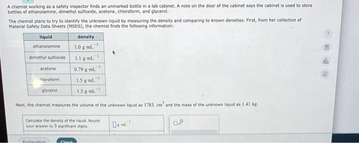 Solved A chemist working as a safety inspector finds an | Chegg.com