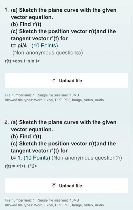 Solved 1. (a) Sketch the plane curve with the given vector | Chegg.com
