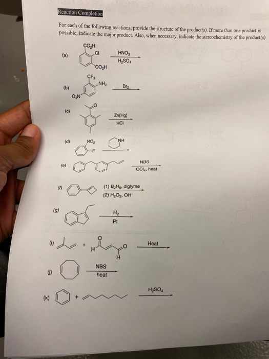 Solved Reaction Completion For each of the following | Chegg.com