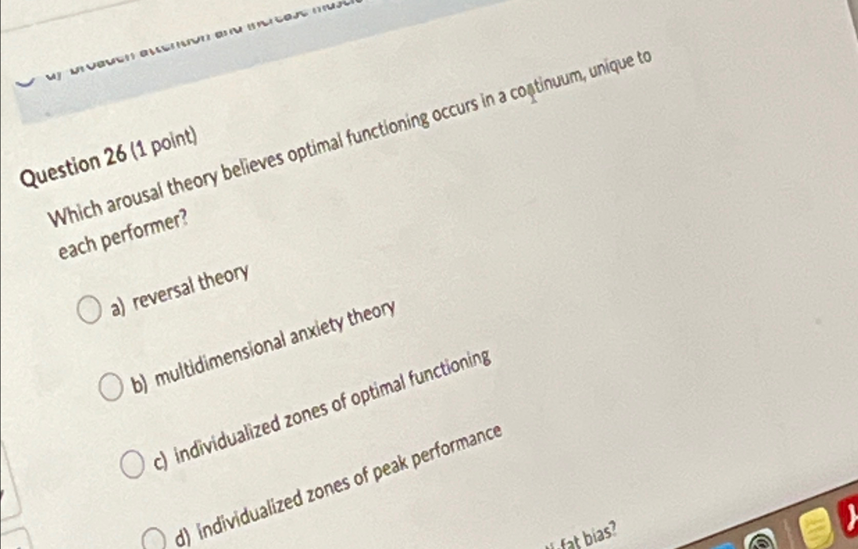 Solved Question 26 (1 ﻿point)Which arousal theory believes | Chegg.com