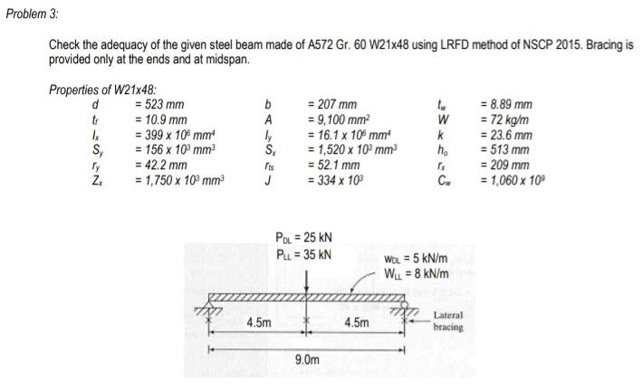 Solved Problem 3: Check the adequacy of the given steel beam | Chegg.com