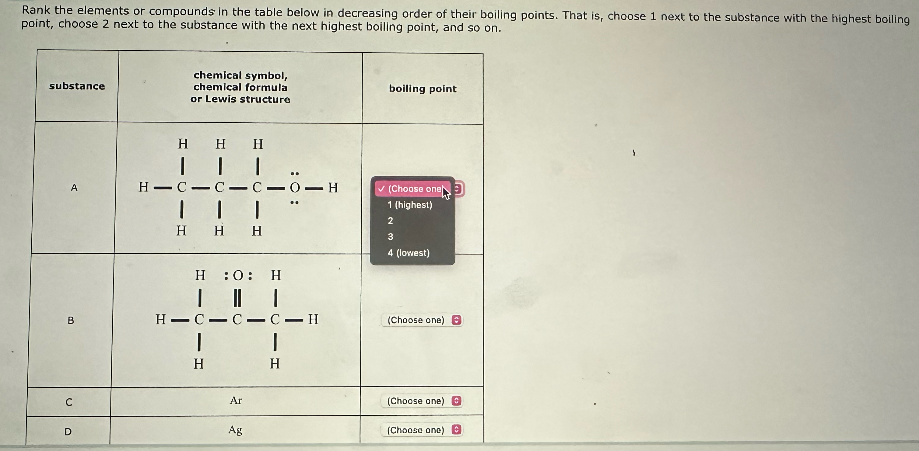 Solved Rank the elements or compounds in the table below in | Chegg.com
