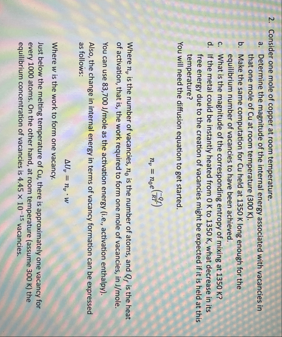 Consider one mole of copper at room temperature.a. | Chegg.com