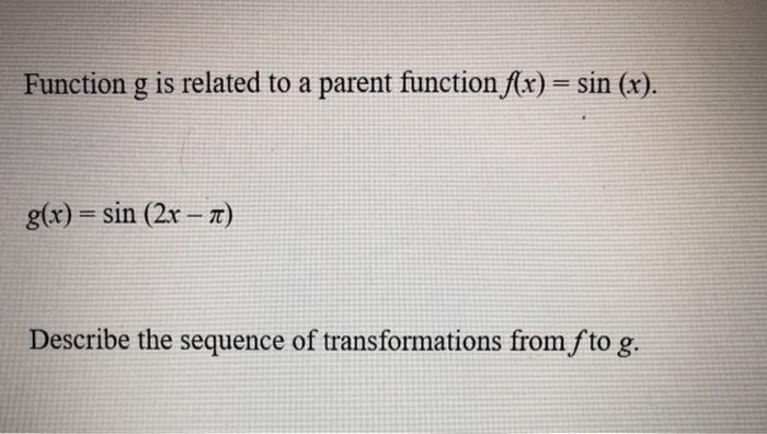 Solved Function g is related to a parent function f(x) = sin | Chegg.com